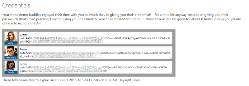 Keep hold of this information for use in a moment. Notice as well that the tokens expire and ...